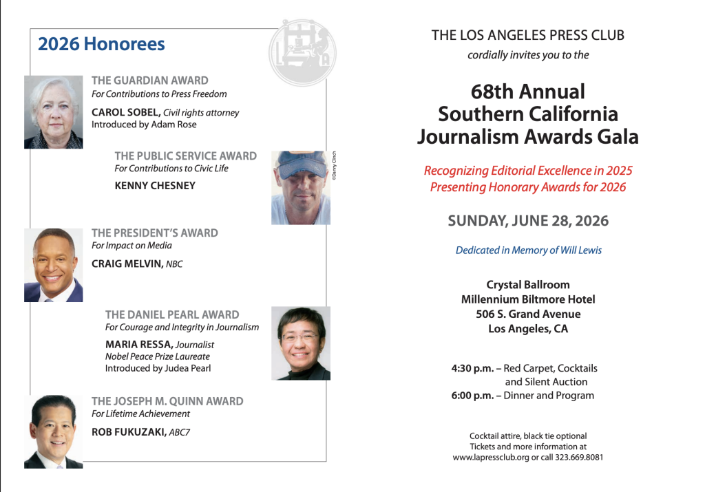 Five-time finalist for the 2026 Southern California Journalism Awards
