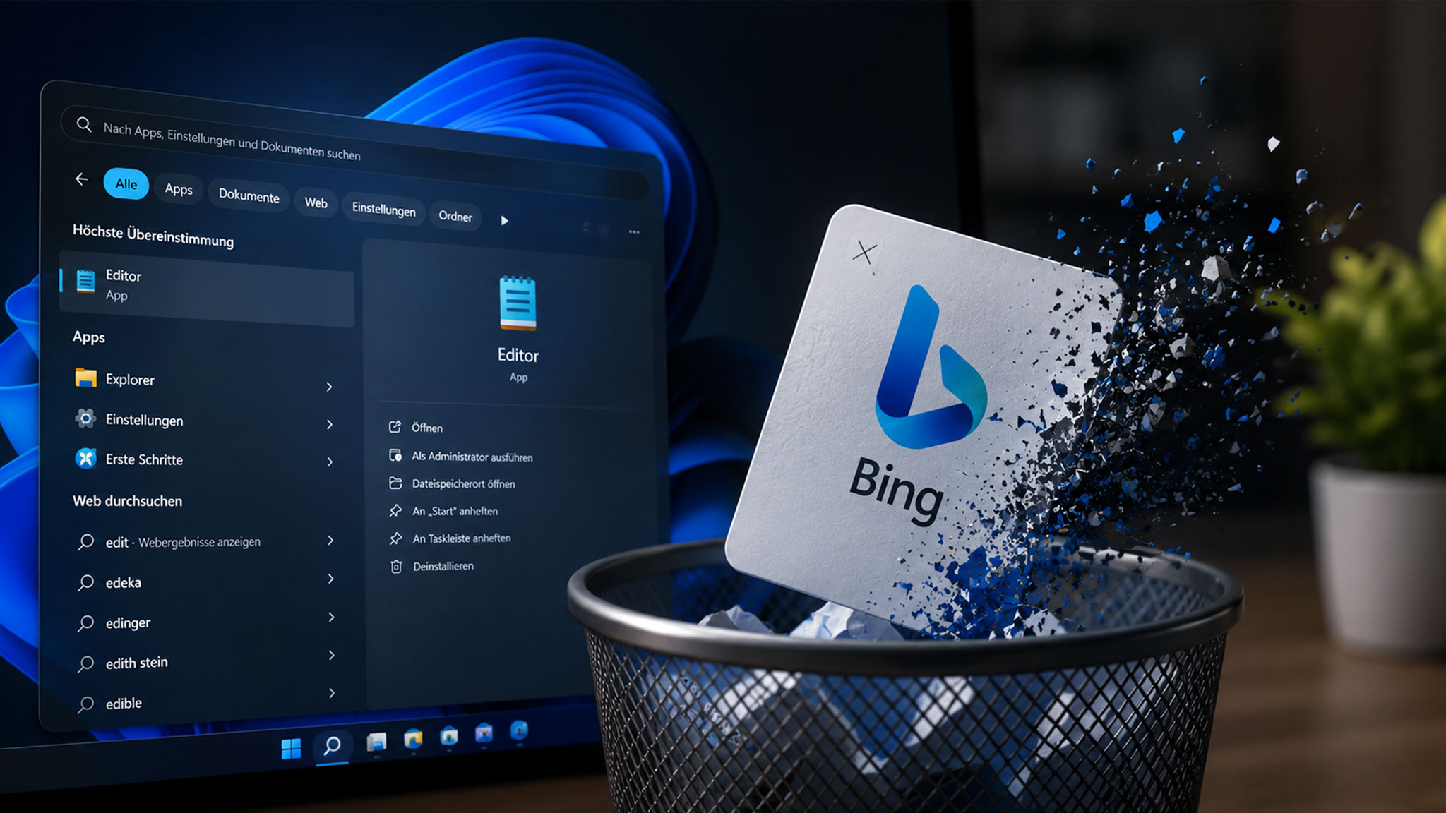Microsoft schmeißt Bing aus der Windows-11-Suche raus