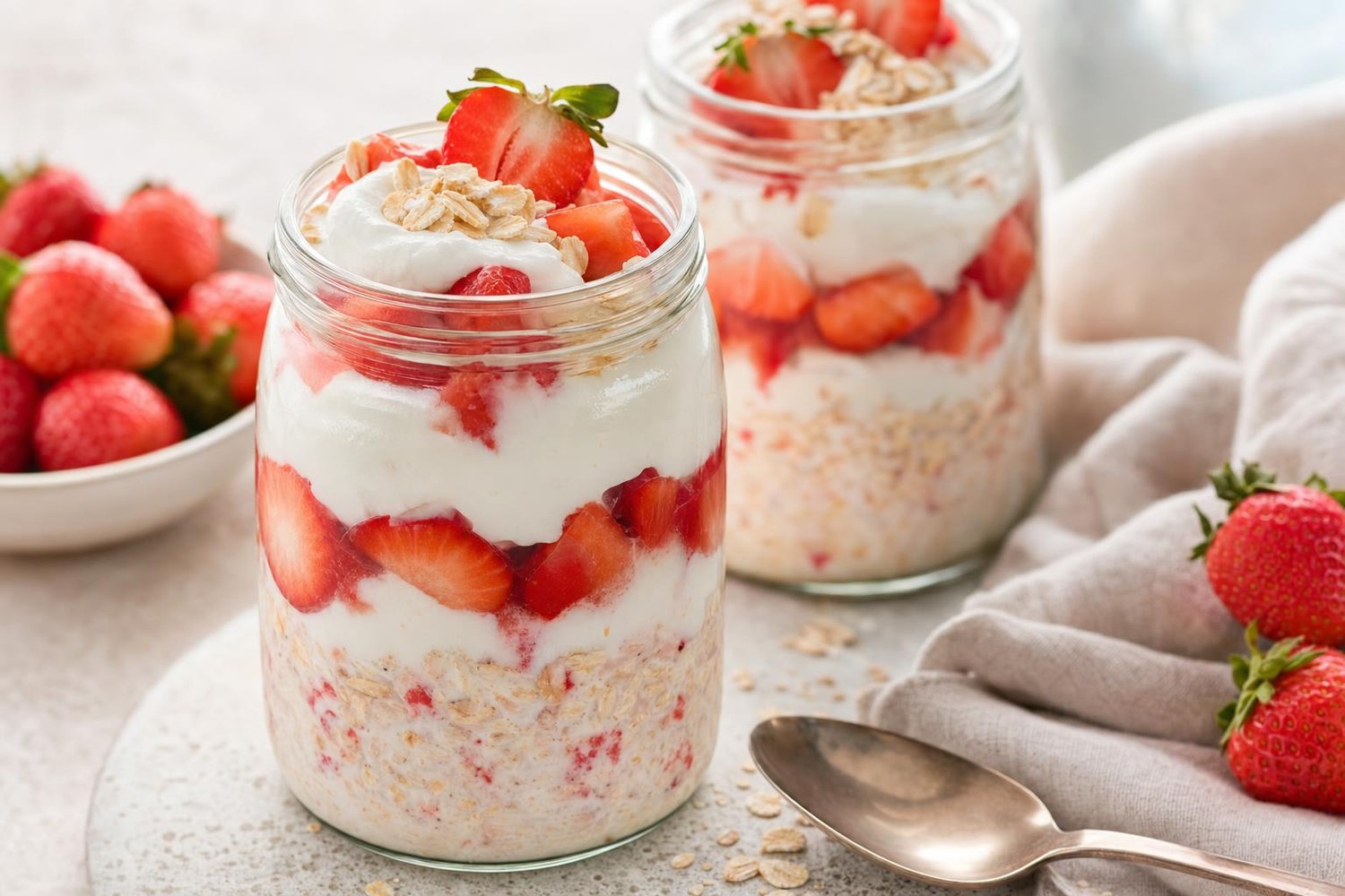 Ce porridge aux fraises et à la crème préparé la veille est un vrai ...