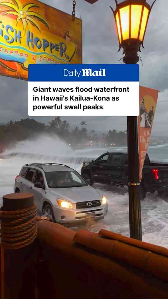 Giant waves pound Hawaii waterfront