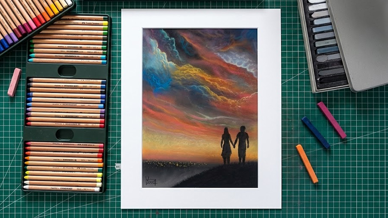 Romantic couple art tutorial | Soft pastel warm tone drawing process