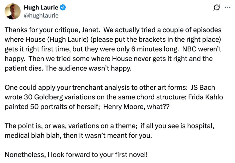 Hugh Laurie apologizes for drunk reply to 'House' critic