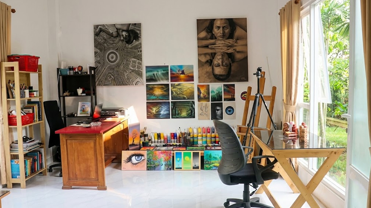 Dream artist workspace tour | Painting studio setup and display area