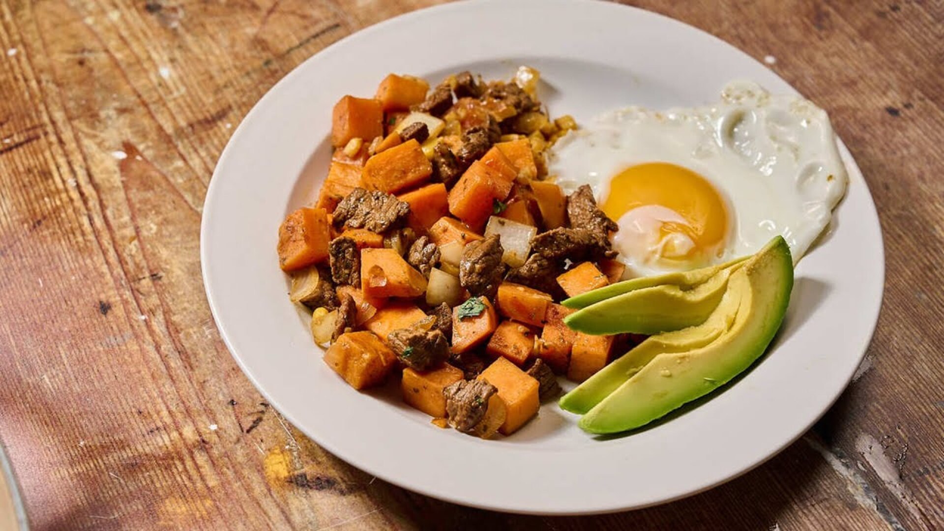 Guajillo steak and sweet potato hash recipe