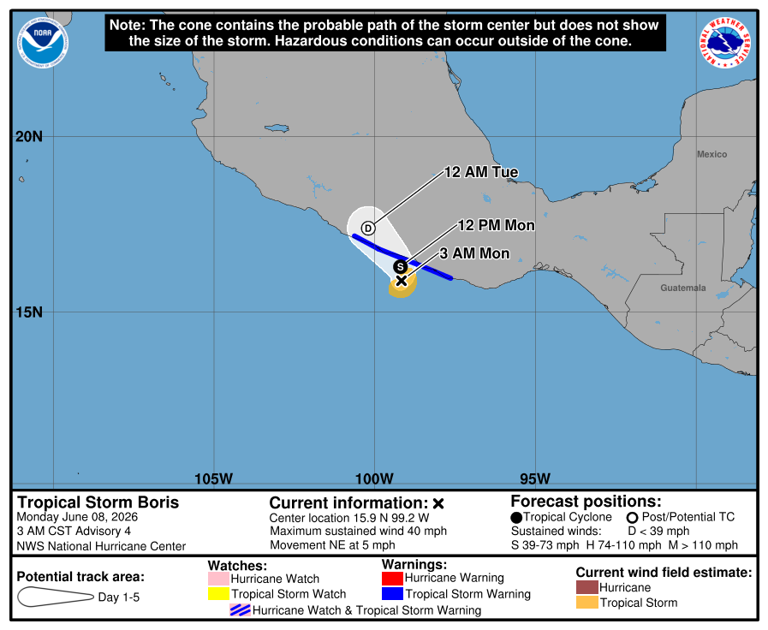 Where is Tropical Storm Boris? See path tracker, spaghetti models