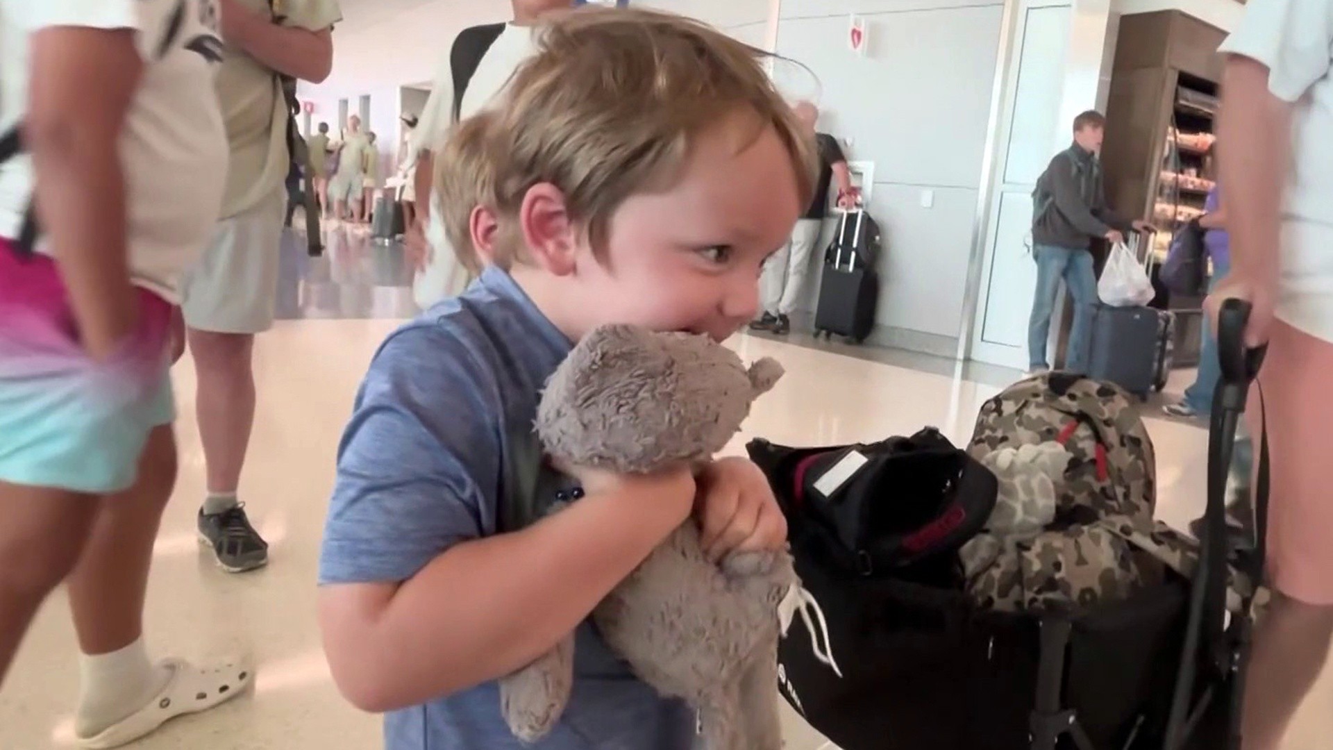 Watch: Young boy reunites with lost teddy bear at the airport