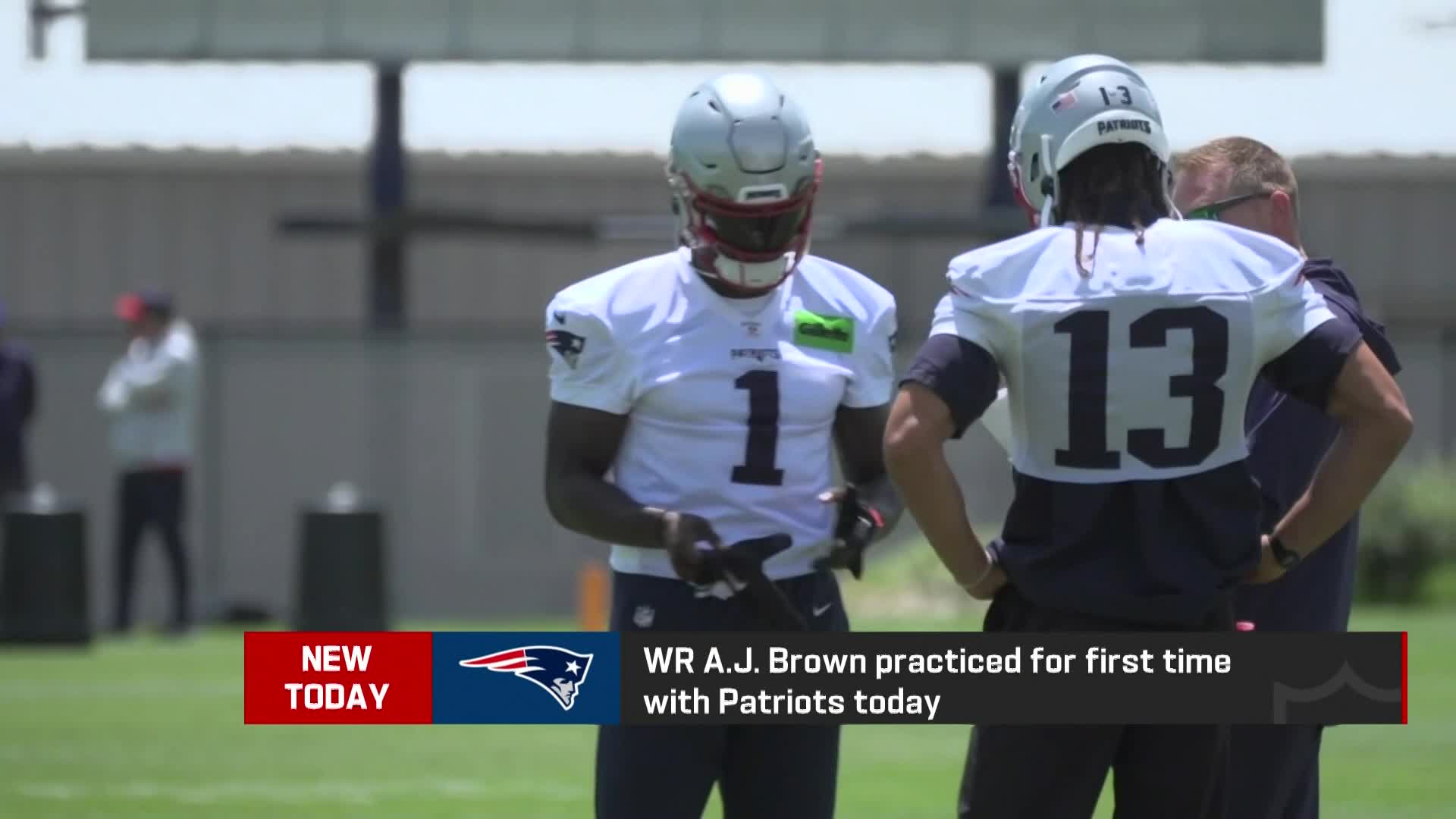 AJ Brown takes the practice field for the first time as a New England ...