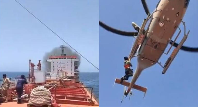 Indian Navy rescues 24 sailors after Palau-flagged tanker catches fire ...