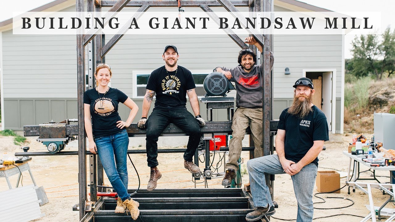 Watch a giant homemade bandsaw mill finally come together