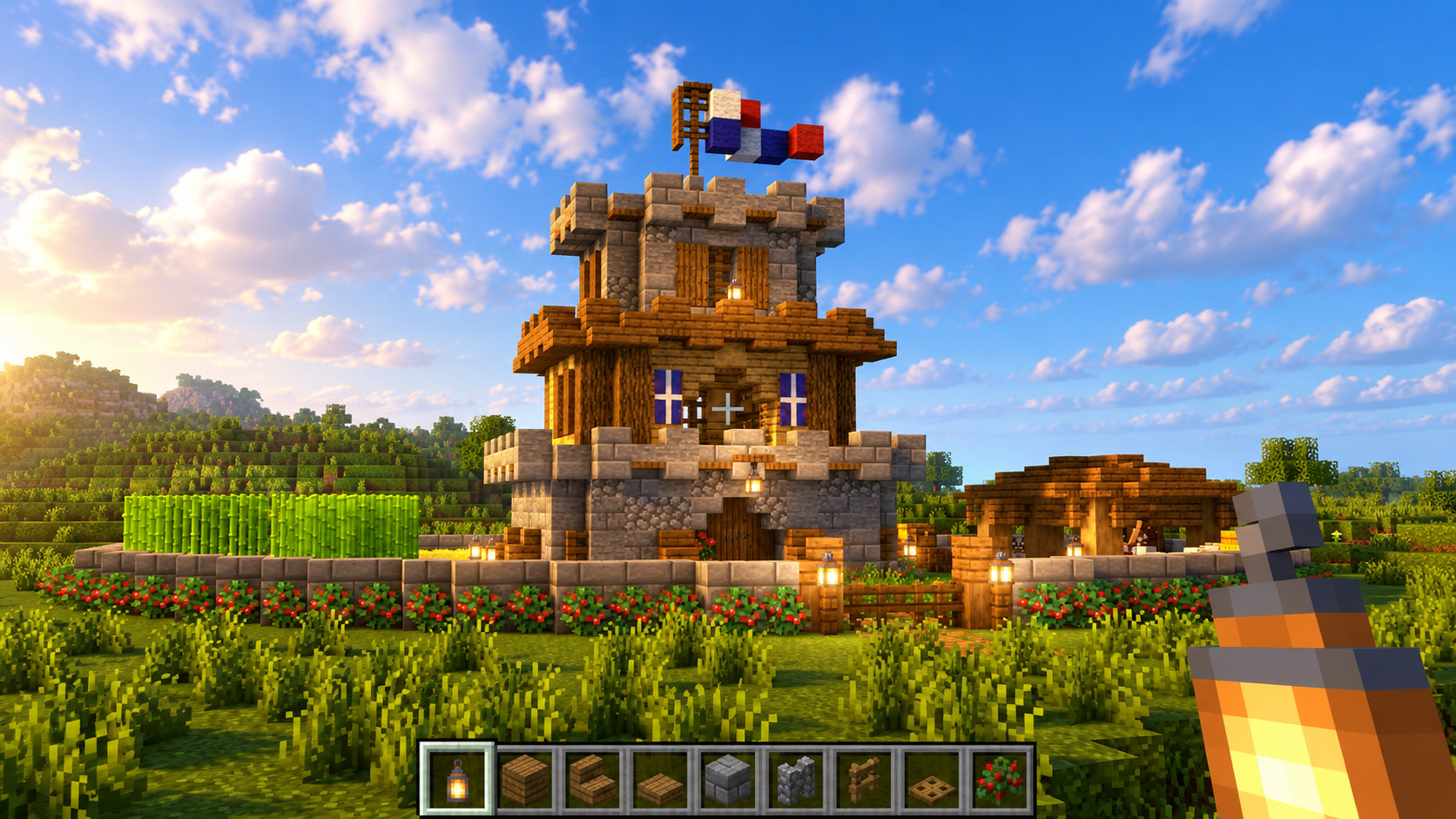 Smart Minecraft base layout with farming space and secure walls