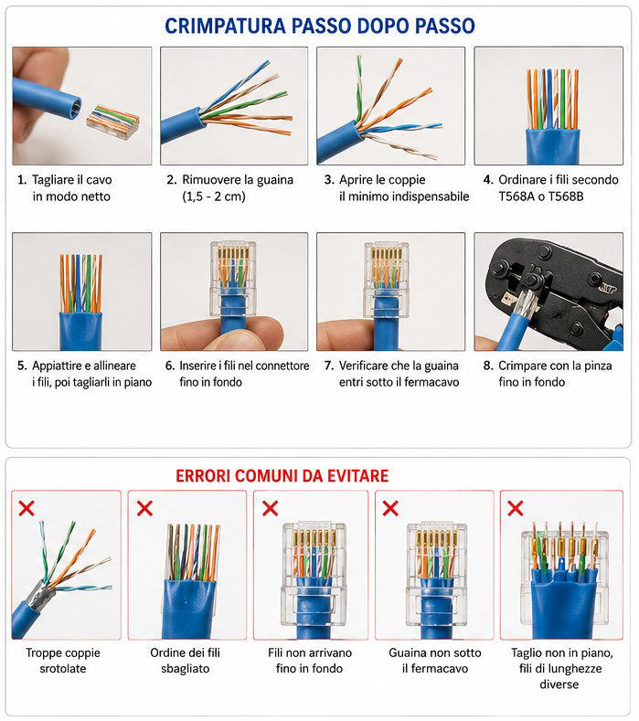 Crimpare un cavo Ethernet: gli errori che possono rallentare tutta la rete