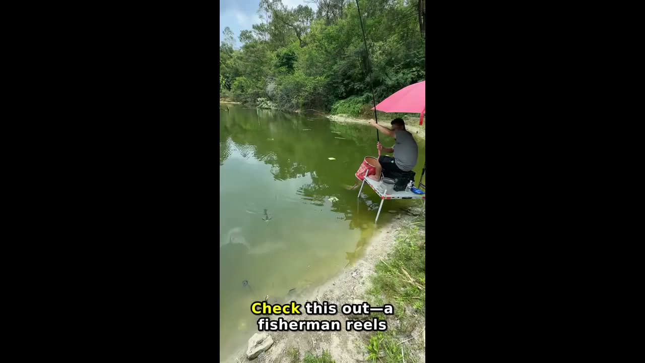 Fisherman hooks a floating hammer in Guangxi