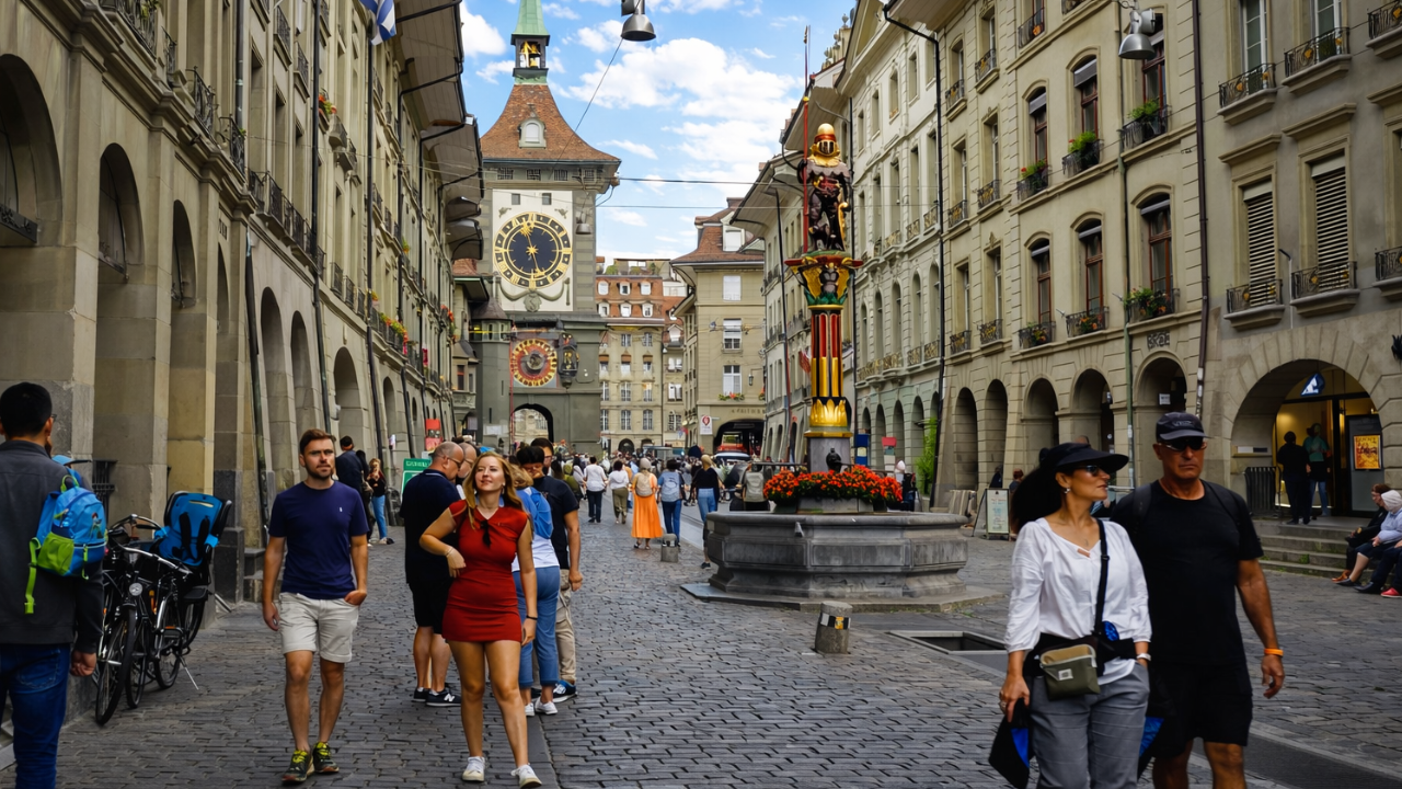 Exploring Bern old town and the famous clock tower (8K)