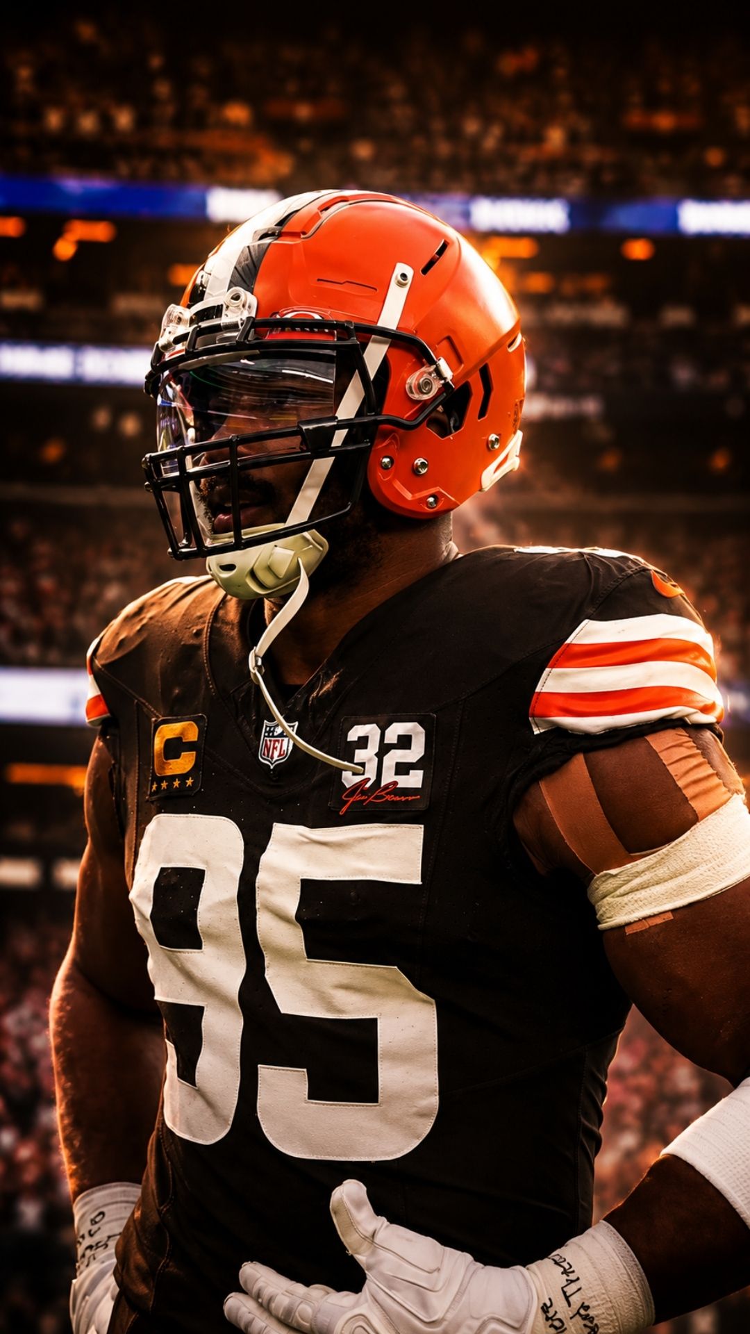 Myles Garrett on-field slow motion close-up