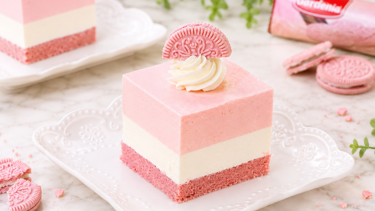 Pink cream layer dessert squares
