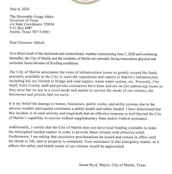 Marlin mayor issues disaster declaration