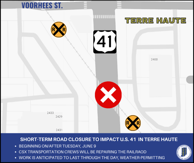 US 41 in Terre Haute to close for railroad maintenance