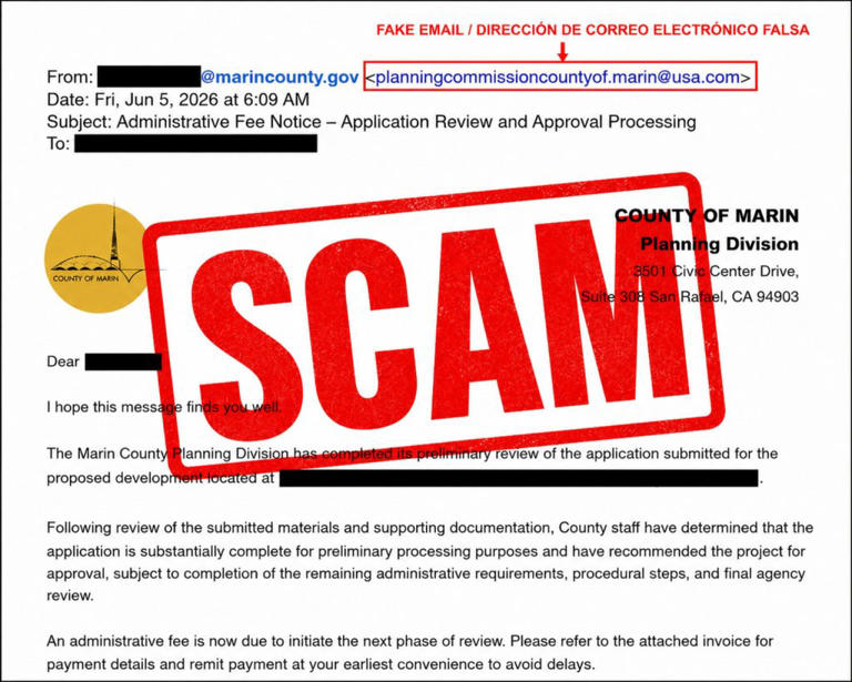Marin County officials warn of phishing scam targeting permit applicants