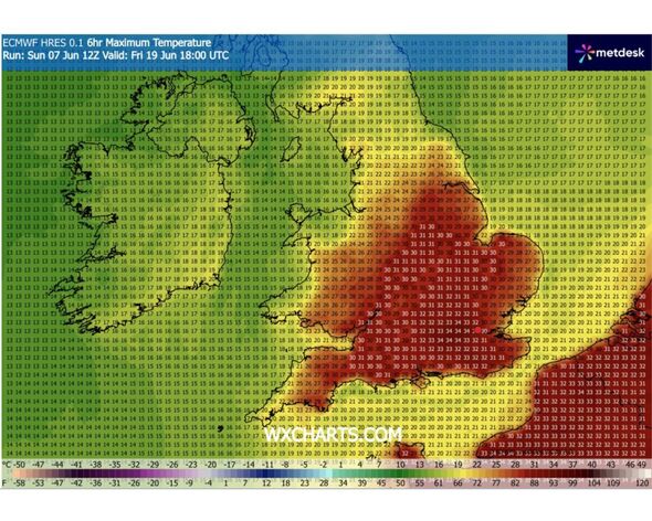 UK weather maps show another 34C June heatwave - 28 counties over 30C