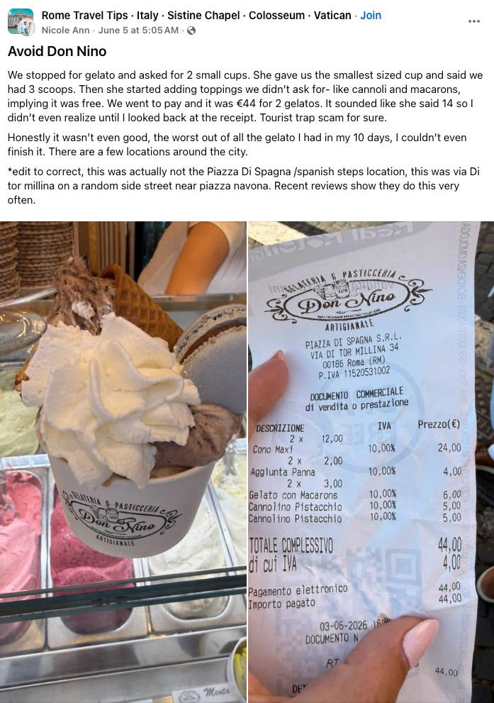 Visitors socked a whopping $51 for 2 ice creams in Rome: 'Tourist trap'