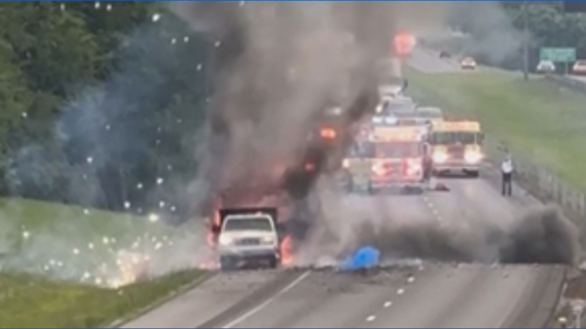 Fireworks explode from a burning trailer on I-75 in Tennessee ...