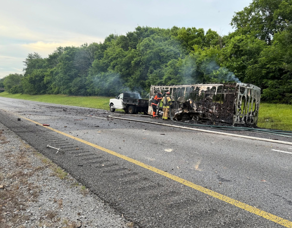 Trailer hauling fireworks catches fire on US highway, igniting a display