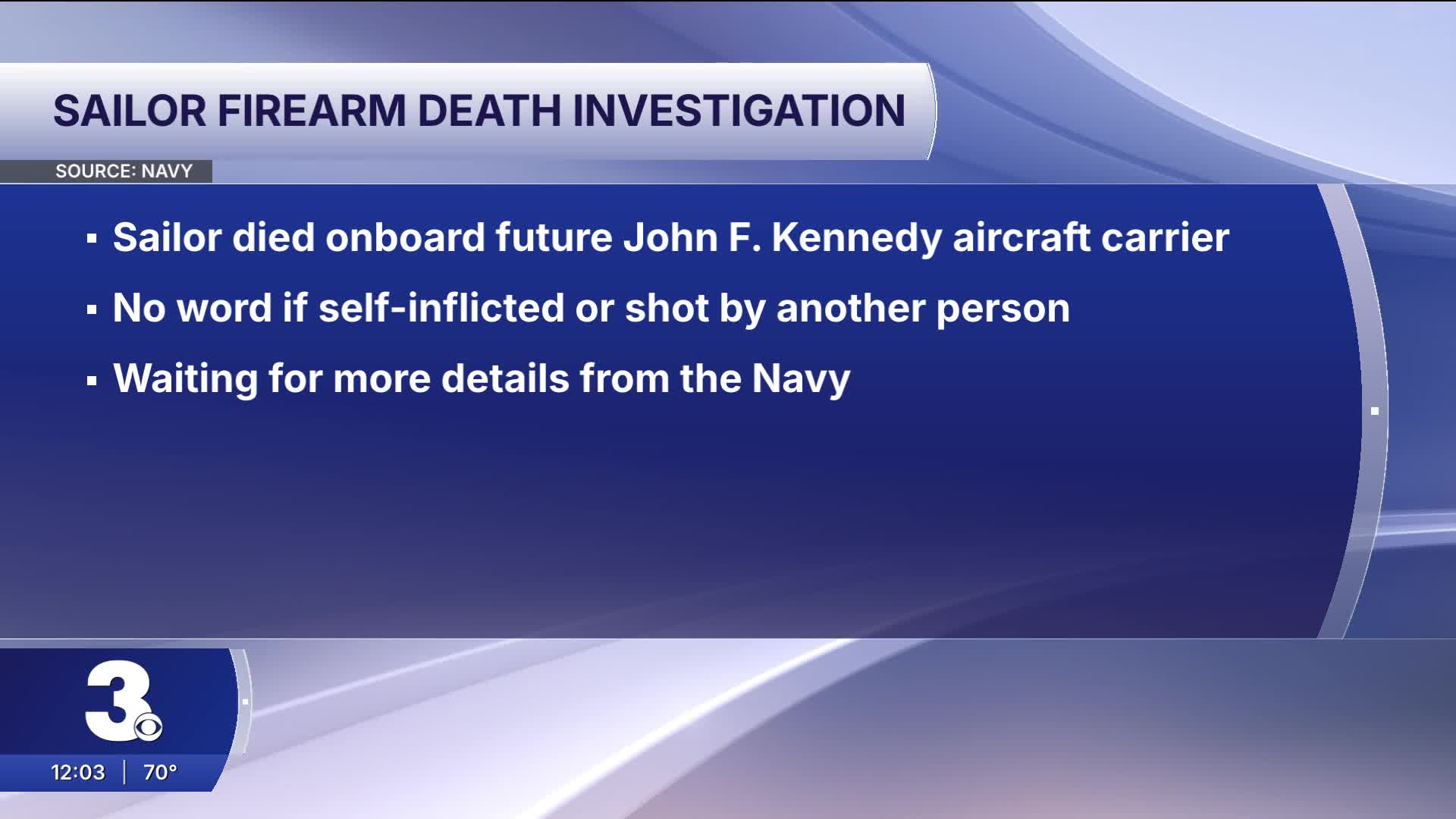 Sailor dead in gun-related incident on PCU John F Kennedy