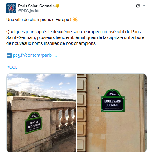 A beautiful tribute in the streets of Paris to PSG, European champions