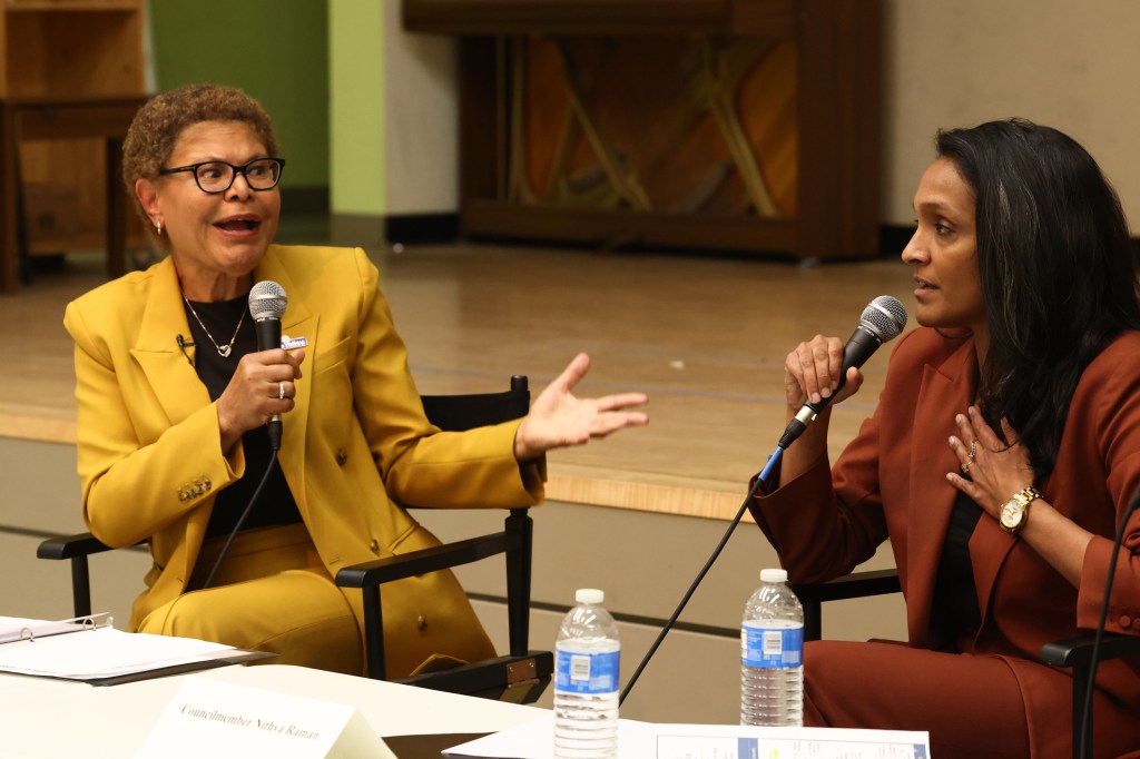 Cocky Karen Bass reacts to Nithya Raman jumping above Spencer Pratt in ...