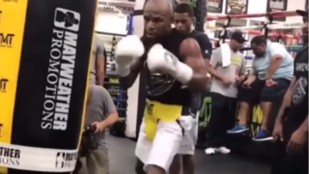 Floyd Mayweather demonstrates punching technique in training session