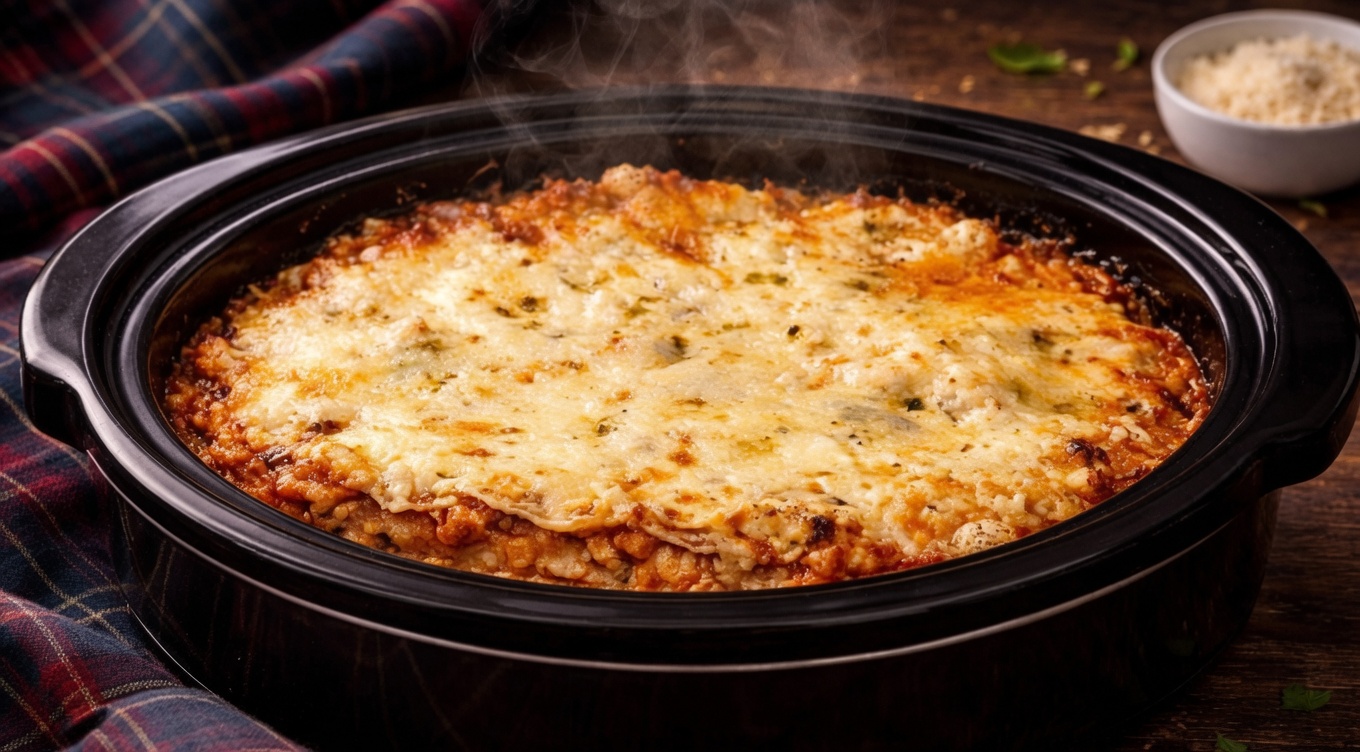 Cheesy slow cooker lasagne with mushrooms