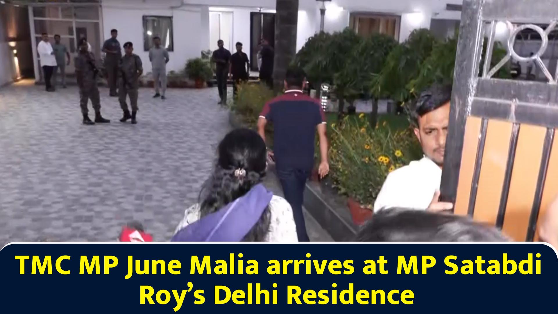 TMC MP June Malia arrives at MP Satabdi Roy’s Delhi residence