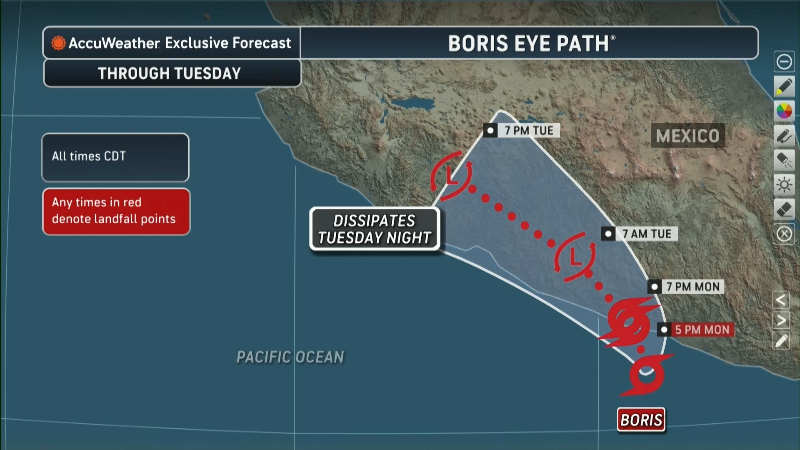 Tracking the eye path of Tropical Storm Boris
