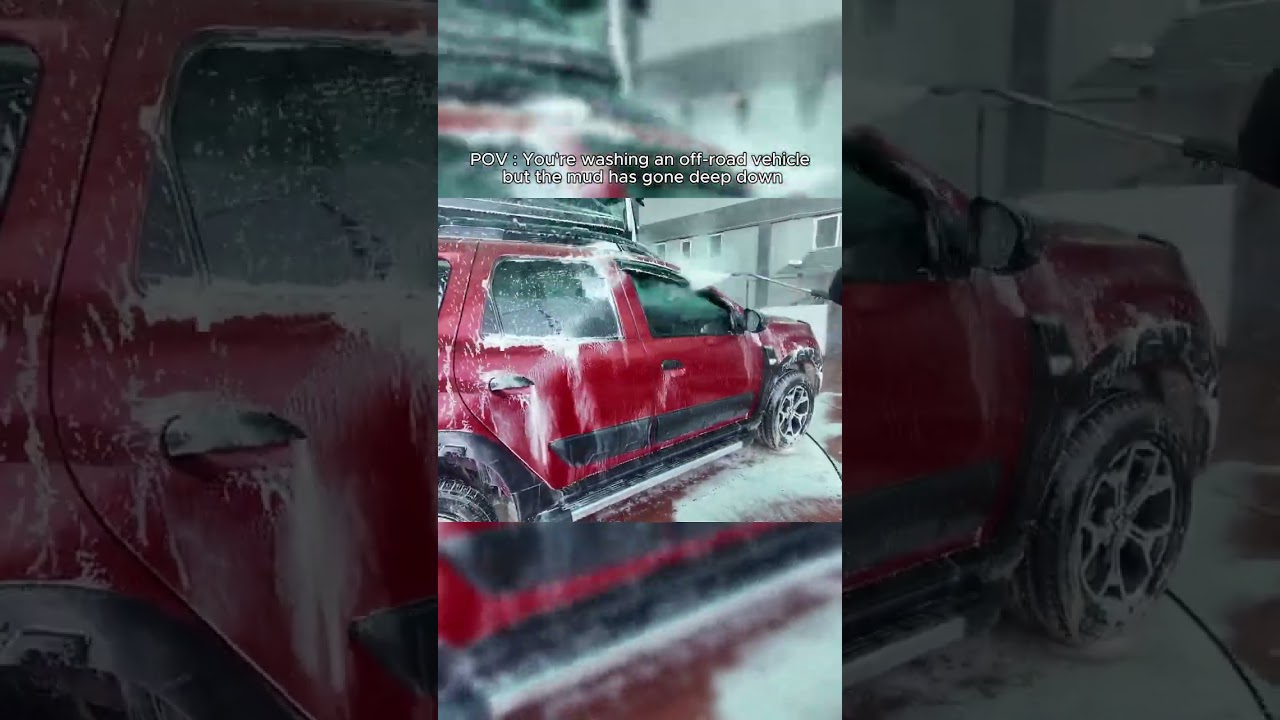 POV: Cleaning an off-road SUV after a rough drive