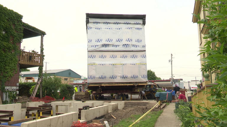 Historic Crepeau Building in South Bend moves to new home
