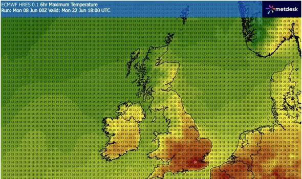 UK weather maps show 34C heat surge in June - 14 counties above 30C