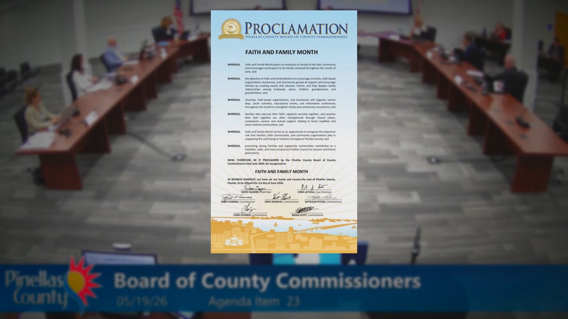 Pinellas County declares June 'Faith and Family Month,' drawing ...