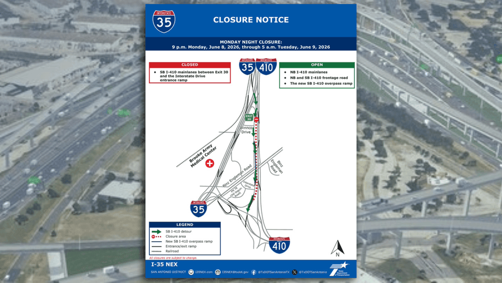 Overnight road closure: Southbound Loop 410 from Exit 30 to Interstate ...
