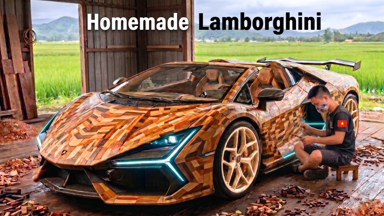 Dad builds Lamborghini Revuelto from 1,000,000 wood scraps