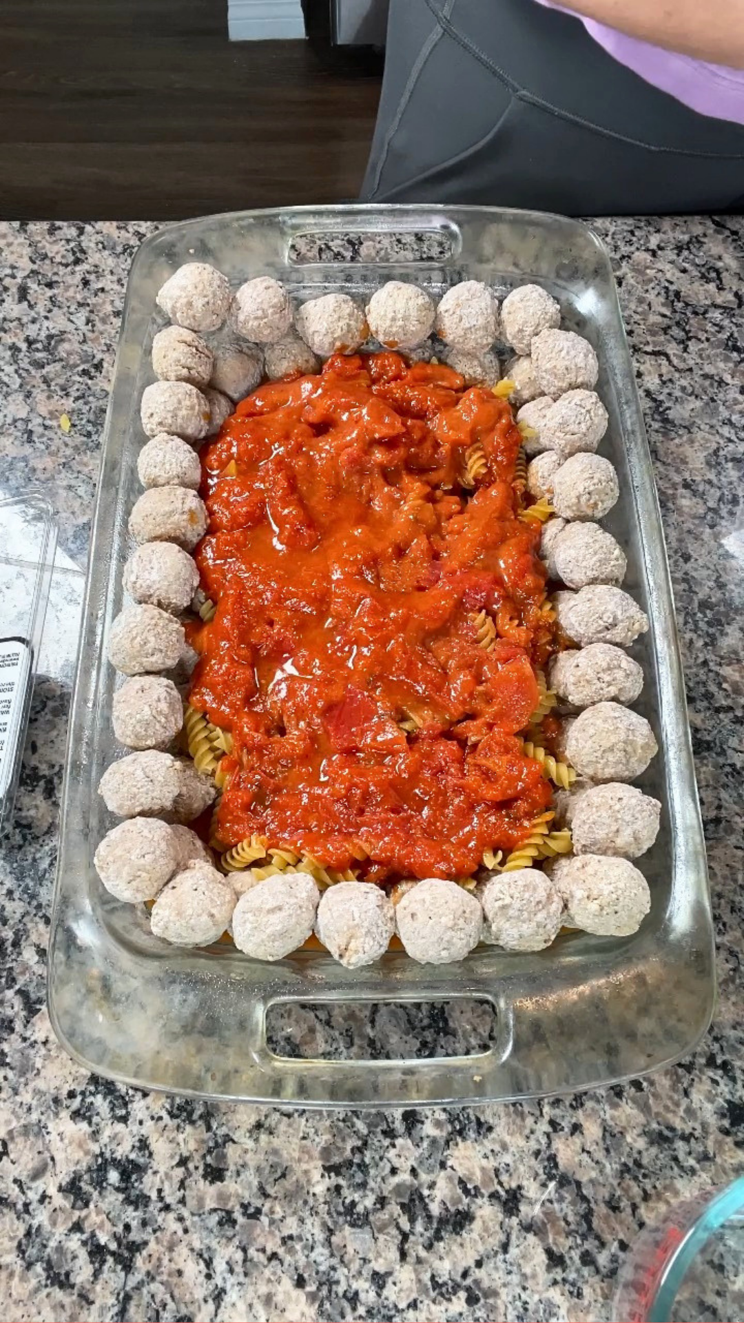 One pan pasta bake with meatballs