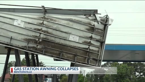 Bentonville gas station awning collapses in Monday morning storms