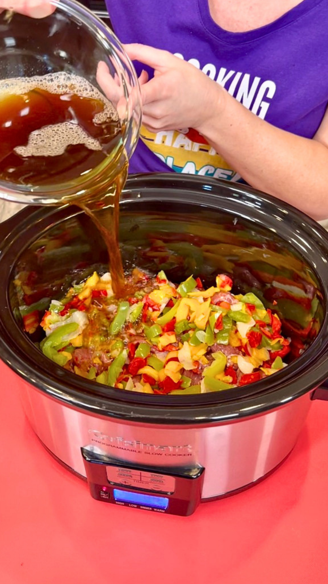 Crockpot pepper steak with teriyaki sauce