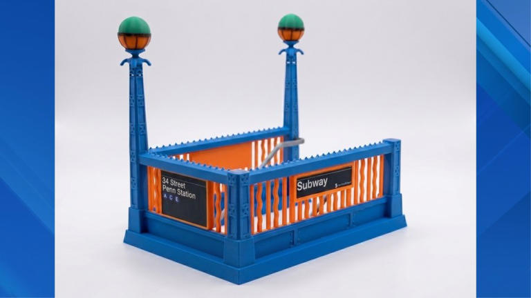 Orange and blue subway station entrance on sale for Knicks fans