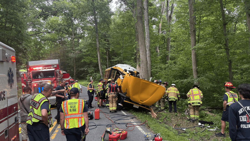 Frederick County school bus veers off road and crashes into tree ...