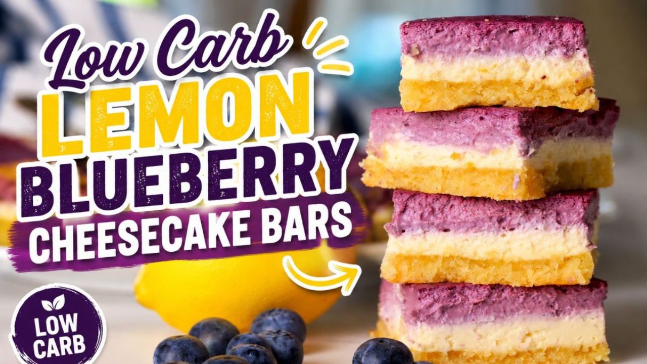 Low carb lemon blueberry cheesecake bars (almond flour crust)