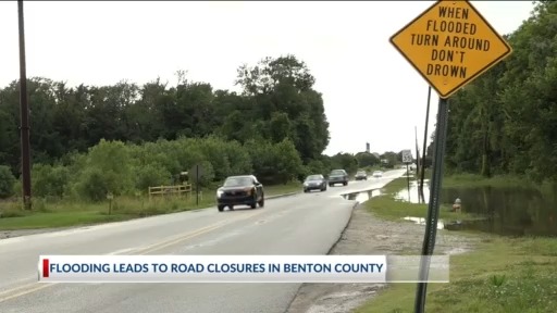 Flooding leads to several road closures in Benton County on Monday