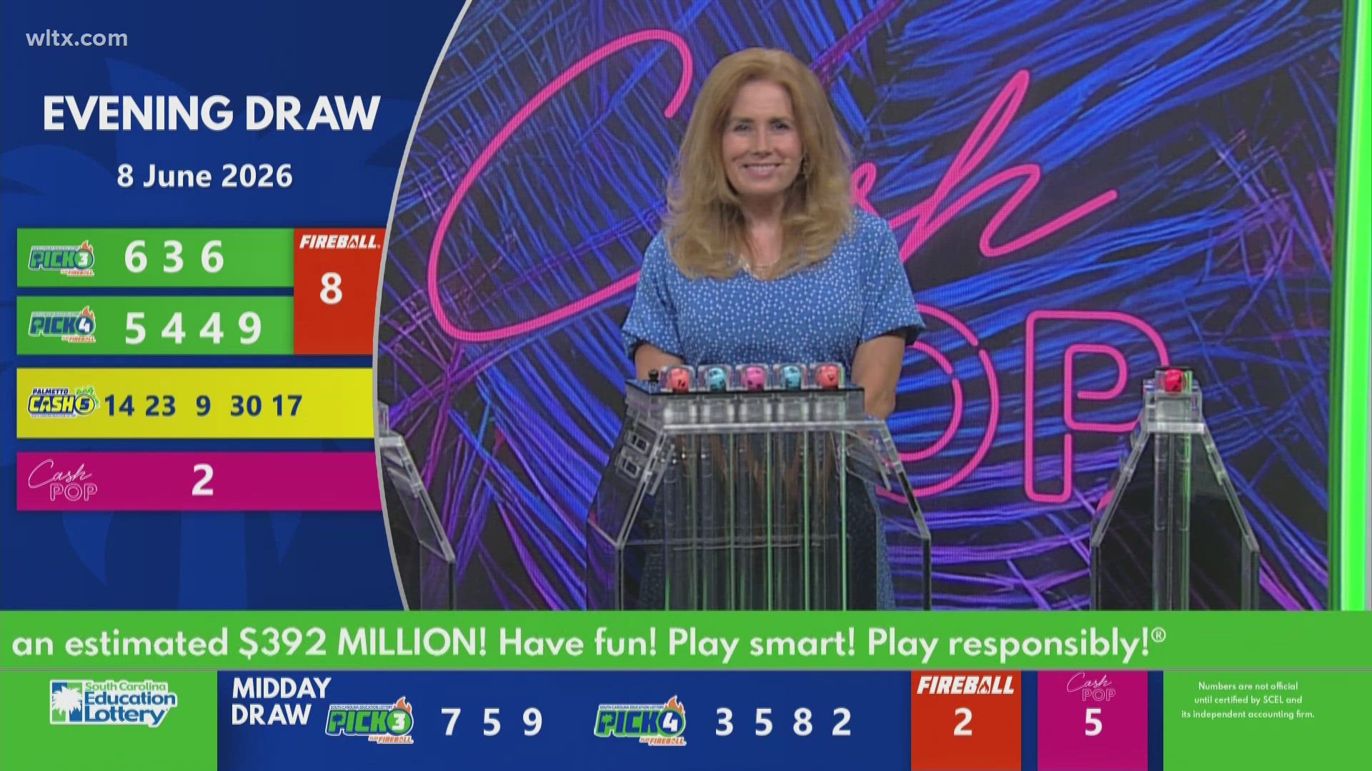 SC evening winning lottery numbers for June 8, 2026