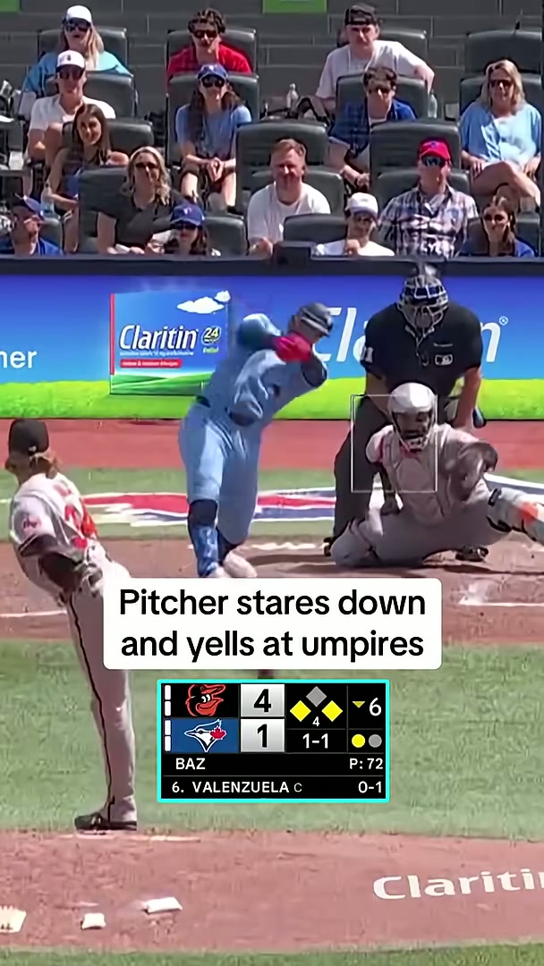 Pitcher stares down and yells at the umpires