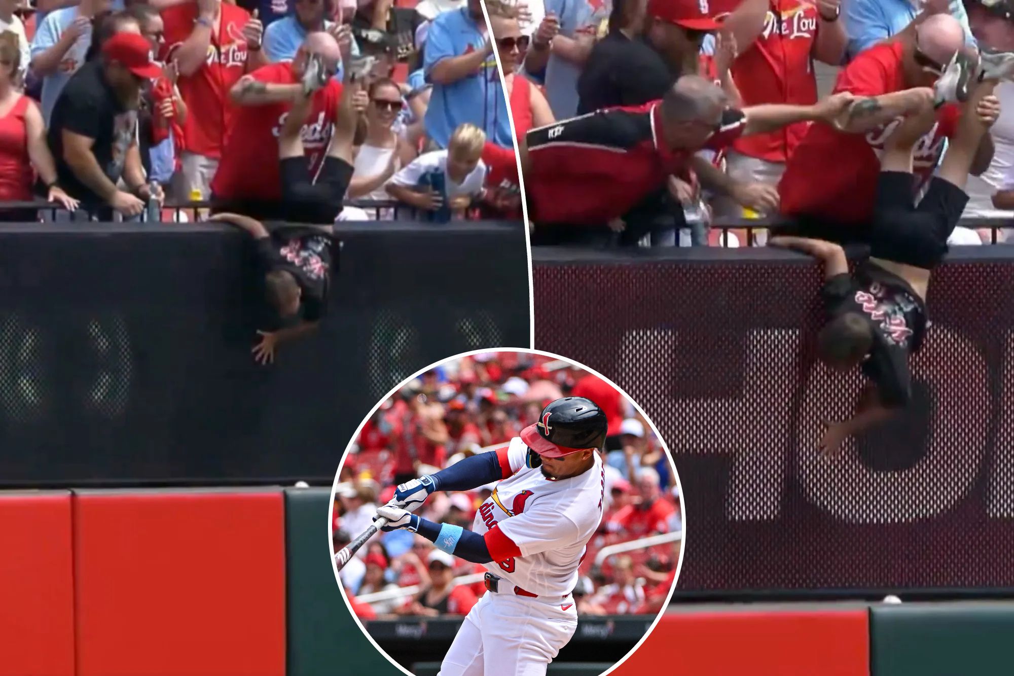 Reds fan holds kid by legs in effort to get home run ball in wild scene ...
