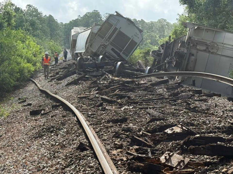 Freight train derails in Harrison County